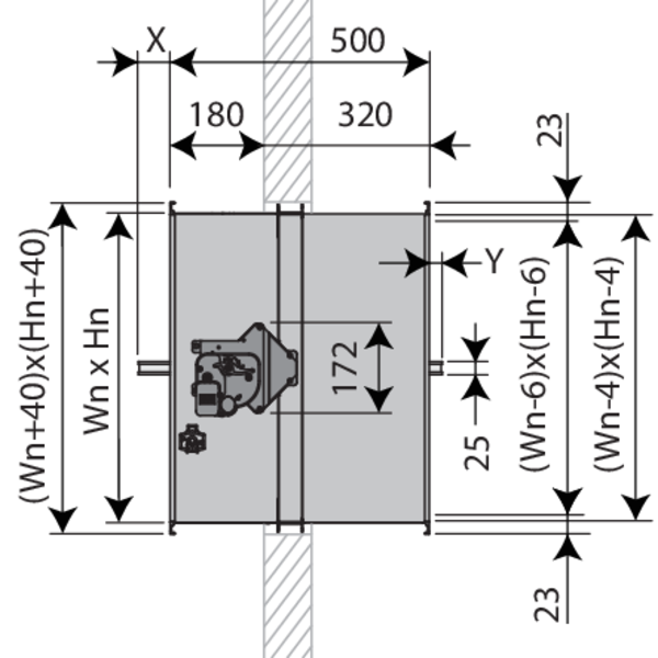 Optimised rectangular fire damper with extended casing (500 mm).
